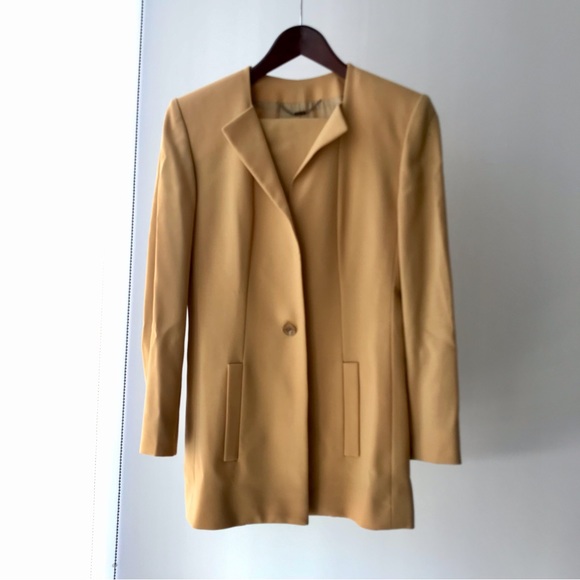 Celine | Jackets & Coats | Celine Yellow Cream Skirt Blazer Set Women ...